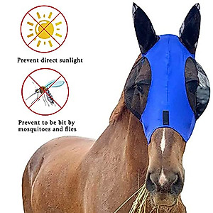 fadumnle Horse Mask, Horse Fly Mask，Horse Mask with Ears,Super Comfort Elasticity Fly Mask with UV Protection for Horse-Checker Board(Black, Blue)