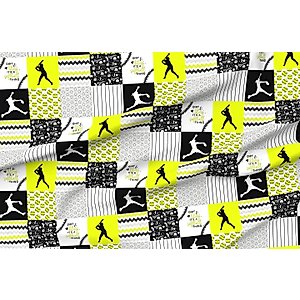 Spoonflower Fabric - Softball Baseball Neon Yellow Black Womens Sports Girls Chevron Printed on Petal Signature Cotton Fabric by The Yard - Sewing Quilting Apparel Crafts Decor