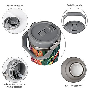 BWQJKUO Large Capacity Car Cup 30 Oz Stainless Steel Tropical Plant Bird Flowers Printed Travel Mug Leak-proof Flip Straw Tumbler with Handle,keeps Cold Or Ho