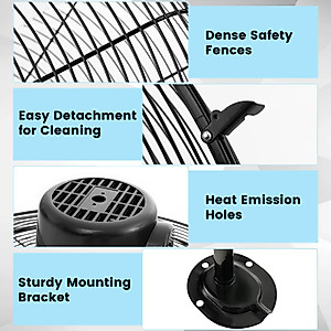Tangkula 20 Inch Wall Mount Fan with Aluminum Fan Blades, Industrial 3-Speed Oscillating Metal Wall Fan, Heavy Duty Wall Mount Fan for Shop, Commercial, Garage, Warehouse, Workshops & Factory