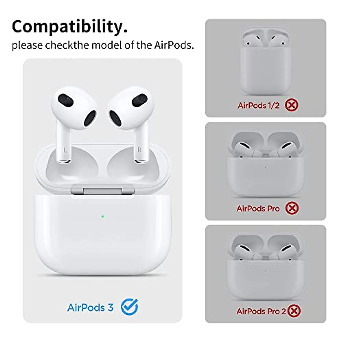 GRECAZO Compatible with AirPods 3rd Generation Case(2021), Military Secure Full-Body Rugged Hard Shell Case Cover with Keychain Designed for Apple AirPods 3 Charging Case[LED Visible] Grey+Black