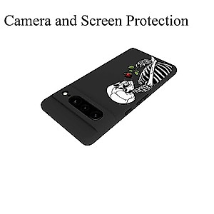 Compatible with Google Pixel 7 Pro Skull Case, Death Skull Skeleton Hold a Rose Pattern for Google Case Men Women, Soft Silicone Shockproof Case for Google