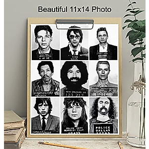 Bowie, Elvis, Johnny Cash, Jerry Garcia, Jimi Hendrix, Mick Jagger, Frank Sinatra, David Crosby, Janice Joplin Musicians Mugshots Photo - LARGE 11x14 - Music Gifts - Wall Art Home Decor Poster Prints