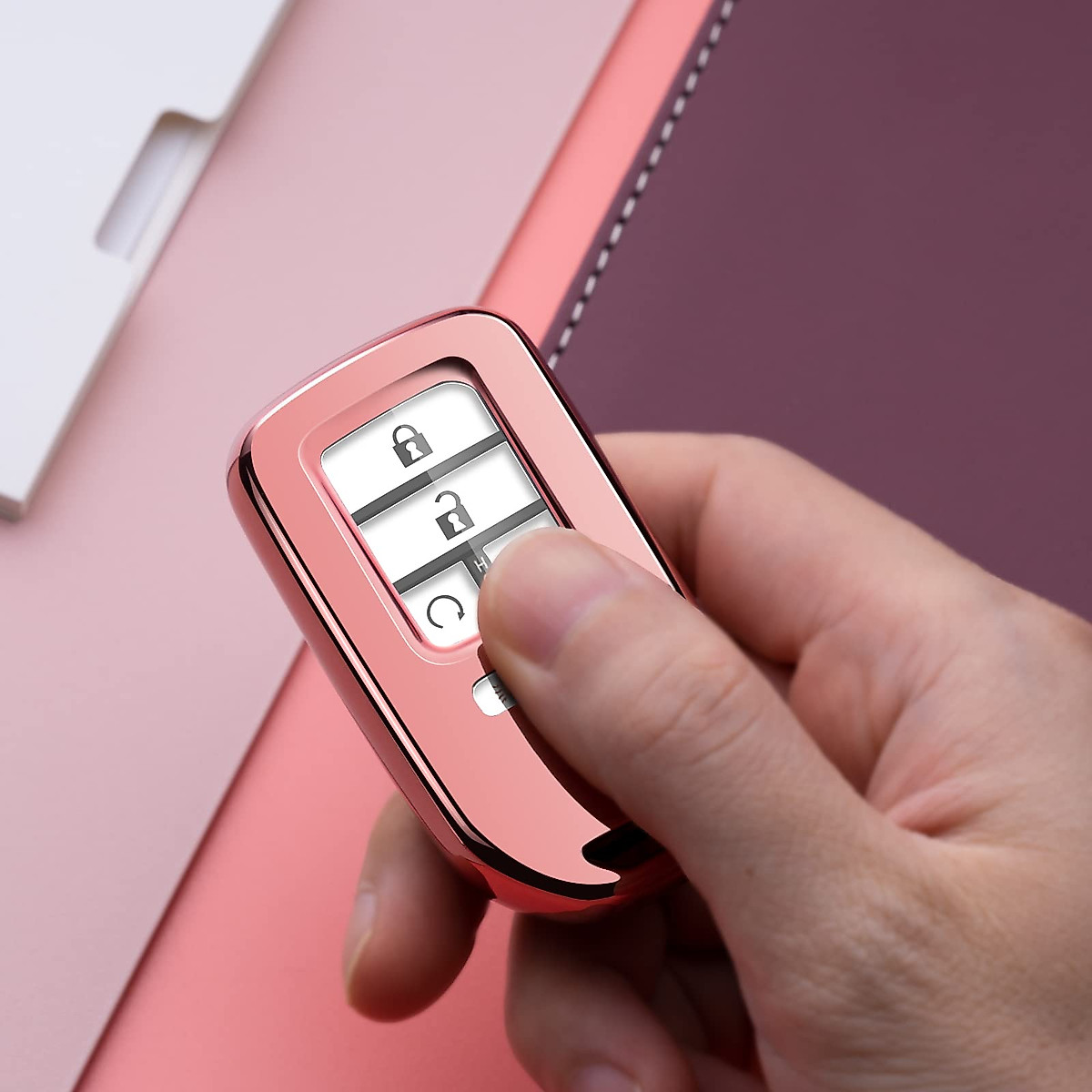 ZSPDACC Compatible with Honda Key Fob Cover Pink TPU Car Key case Holder Key Chain Protector Compatible with Civic Accord Pilot Odyssey CR-V Clarity HR-V Insight Passport Ridgeline Accessories