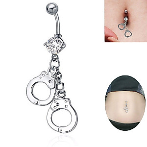 Lenacou Belly Button Rings 14G Surgical Steel Handcuffs CZ Dangle Navel Piercing Body Jewelry