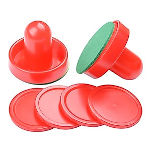 MUZOCT Great Goal Handles Pushers Replacement Accessories for Game Tables - 2 Red Air Hockey Pushers and 4 Red Pucks for Children 2.36"x1.96" Mini size