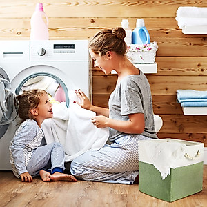 6 Pcs 11 x 11 Inch Cube Storage Bins Fabric Cube Storage Organizer Bins Foldable Storage Cube Baskets with Sturdy Carry Handles Multipurpose Storage Cube for Home (Green, White)