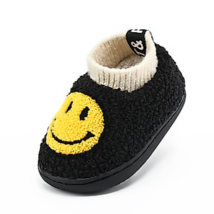KDZPW Toddler Boys Girls House Slippers Indoor Smile Face Funny Plush Home Shoes Warm Socks for Kids Black 170