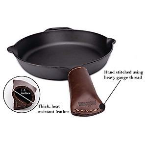 Alta Andina Leather Skillet Handle Cover | Hand Stitched, Vegetable Tanned Leather Hot Handle Holder for Cast Iron Skillets & Cookware (Brown – Café)