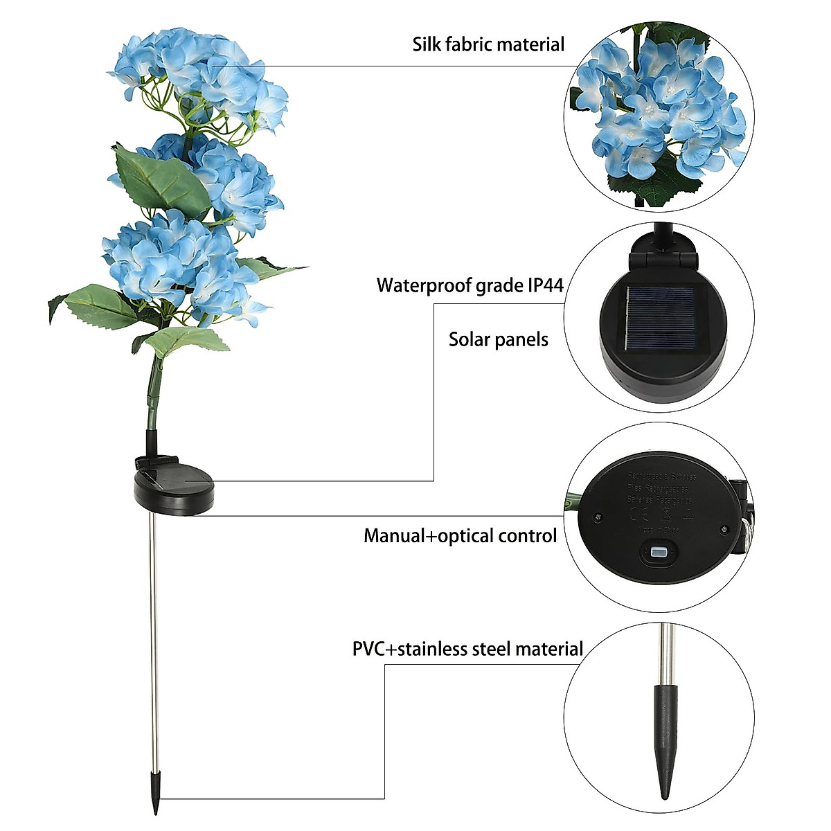 LyeXD Solar Garden Lights Outdoor Waterproof, 3 Head Hydrangea Decorative Lights Floor Mount LED Solar Flower Lights w/Ground Insertion, Outdoor Solar Lights for Yard Garden,Parks,Rooftops,Blue