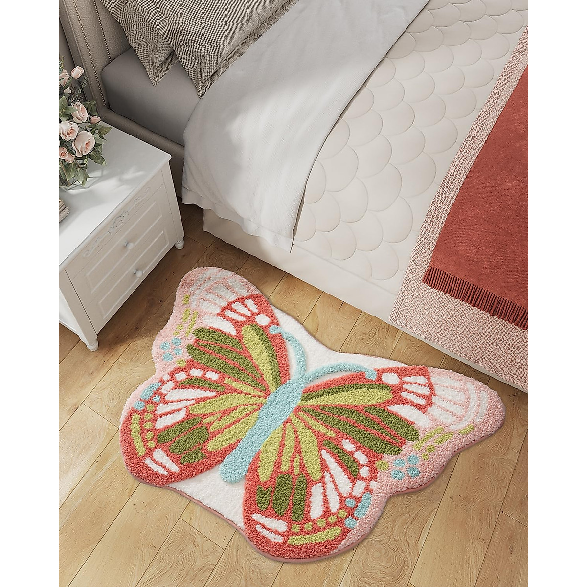 LUMI Area Rug, Shag Ultra-Soft Absorbent Rugs, Washable Non-Slip Backing Cute Carpet, Plush High Pile Floor Mats for Living Room, Kids Room, Bedroom and Nursery Room Decor, 28"x39", Pink Butterfly