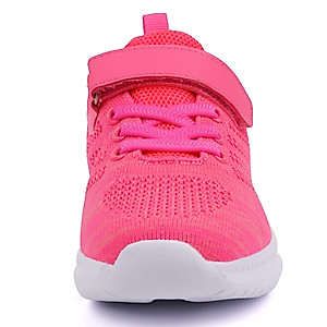 Toandon Little Kids Girls Sneakers Shoes Breathable Lightweight Athletic Sport Tennis Running Walking Fashion Knit Straps Non Slip Hook and Loop Closure Sneakers Pink Size 2