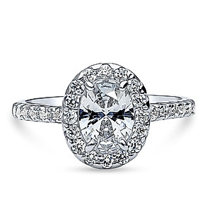 BERRICLE Sterling Silver Halo Wedding Engagement Rings Oval Cut Cubic Zirconia CZ Promise Ring for Women, Rhodium Plated Size 5