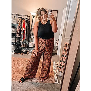 SySea Womens High Waist Leopard Pants Wide Leg Long Belted Palazzo Trousers with Pockets