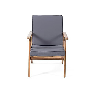 Christopher Knight Home Panama Outdoor Acacia Wood Chat Set with Water Resistant Cushions, 4-Pcs Set, Teak Finish / Grey