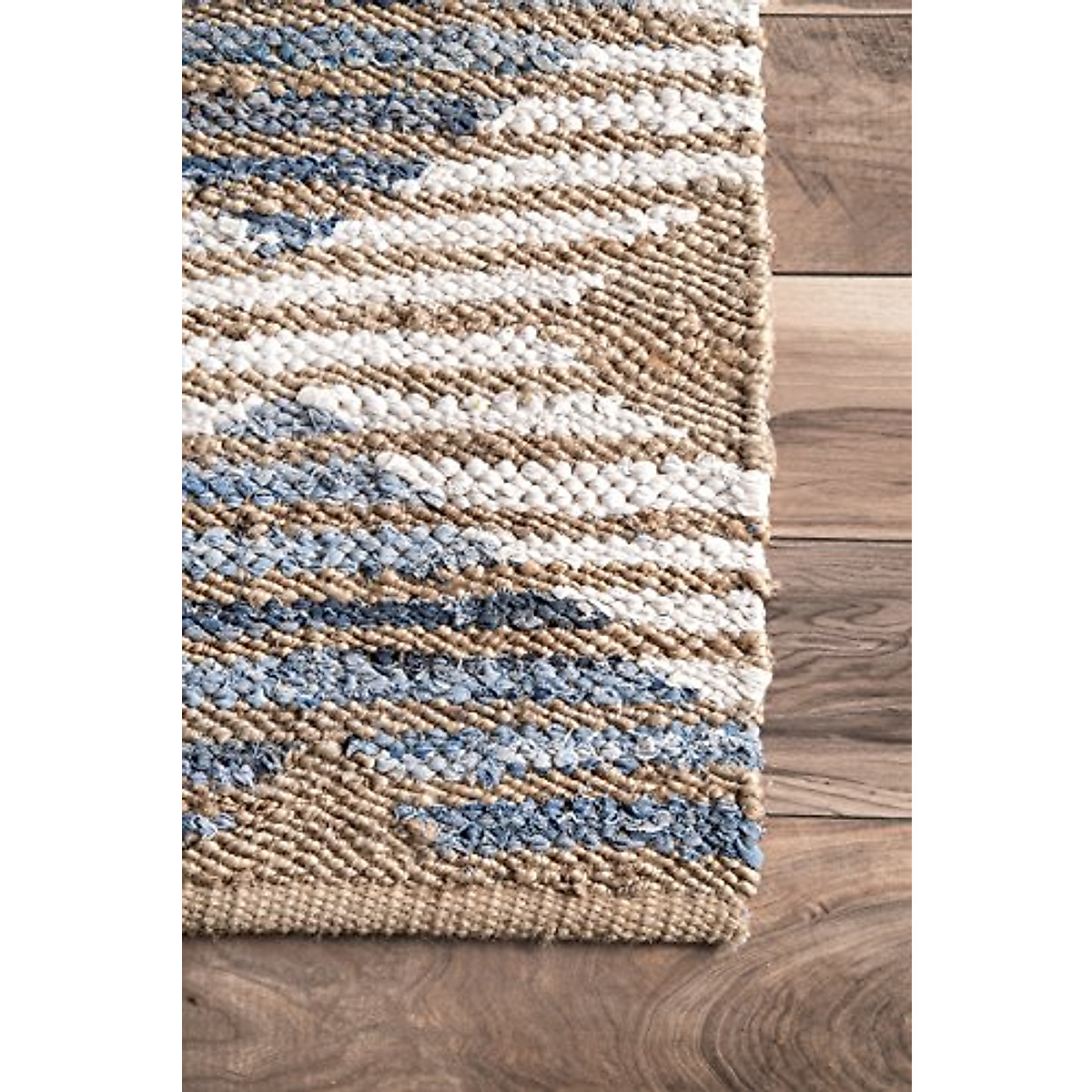 nuLOOM Hand Braided Marla Denim and Jute Diamonds Area Rug, 12' x 15', Off-White