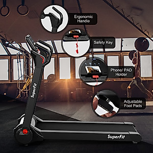 Goplus 2.25HP Folding Treadmill, Electric Superfit Treadmill W/LED Display, APP Control, Blue Tooth Speaker and Device Holder, Compact Jogging Walking Running Machine for Home & Office (Black)