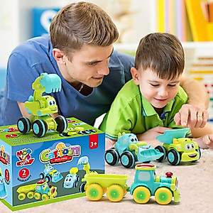 Toys for a 2 Year Old Boy - 4 Friction Powered Trucks for 3+ Year Old Boys, Push & Go Cars Cartoon Construction Vehicle Set - Best Toddler Boys Toys & Toy Trucks, Play Pull Back Car, Idea