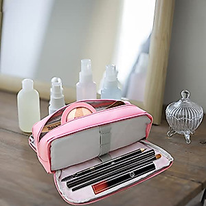 Large Capacity Pen Pencil Case, Big Capacity Storage Pencil Pouch with 3 Compartments for Teen Boys Girls School Students ( Pink )