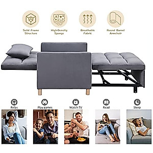 LKTART Sofa Bed Convertible Sofa Chair with Pillow Pull-Out Sofa Bed Velvet Folding Footstool Guest Bed Suitable for Bedroom, Living Room, Apartment