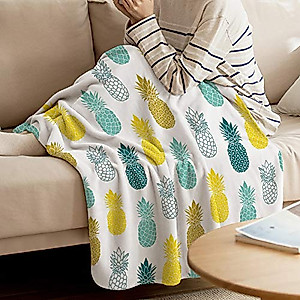 Plush Fleece Throw Blanket | Fuzzy, Soft, Warm, Cozy, Reversible Blanket for Bed Couch Sofa Chair Travel- 39" x 49" Colorful Pineapple