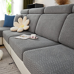 Super 3 Seat Couch Cushion Covers Sectional L Shape Slipcover Elastic Chair Sofa Furniture Protector Cover for Living Room (Length 49-61inch Width 22-35inch, Large Triple Seat Cover) Weave Grey