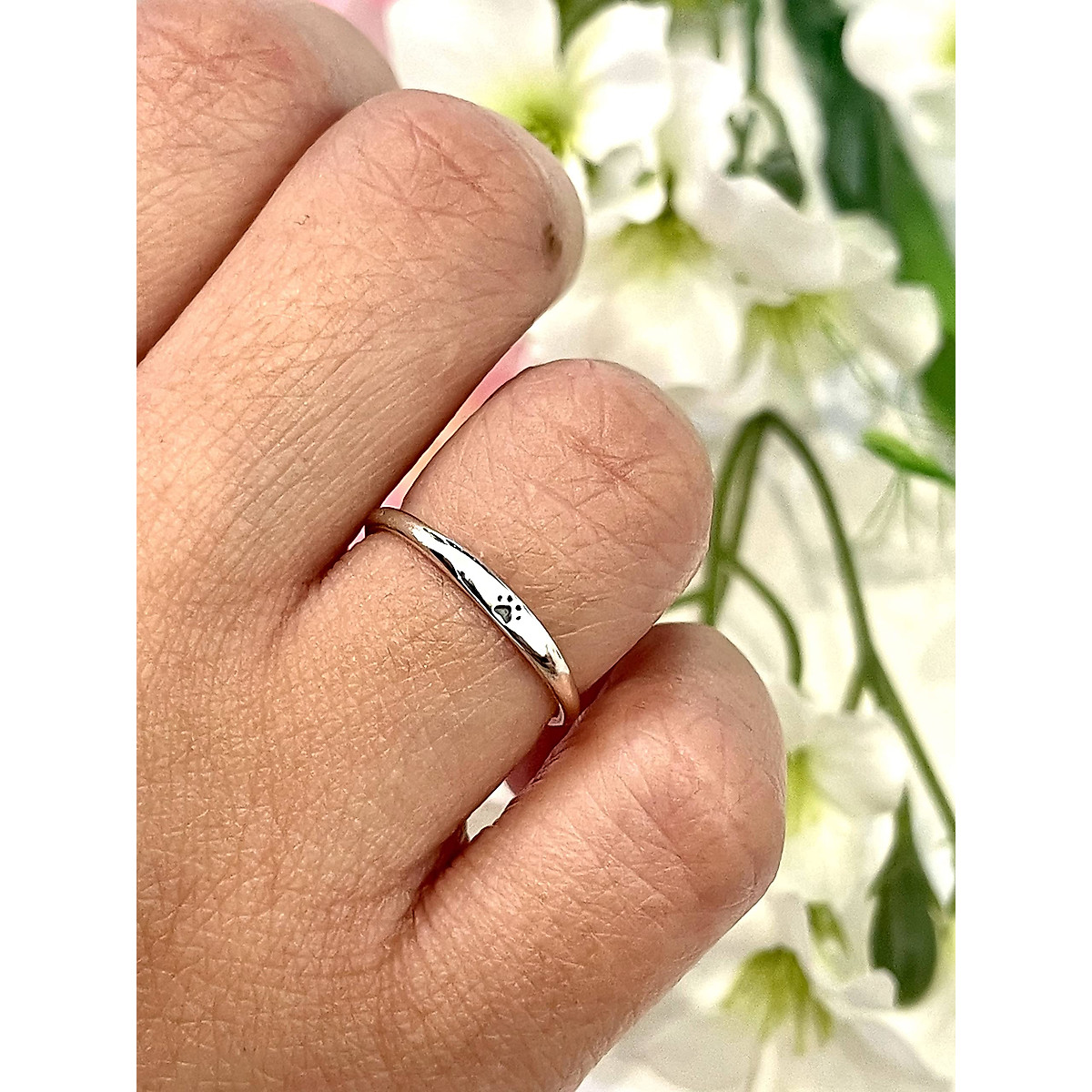 PERFECTJEWELZ Dog's Paw Print Stackable Ring 925 Sterling Silver 2.2mm Size 6