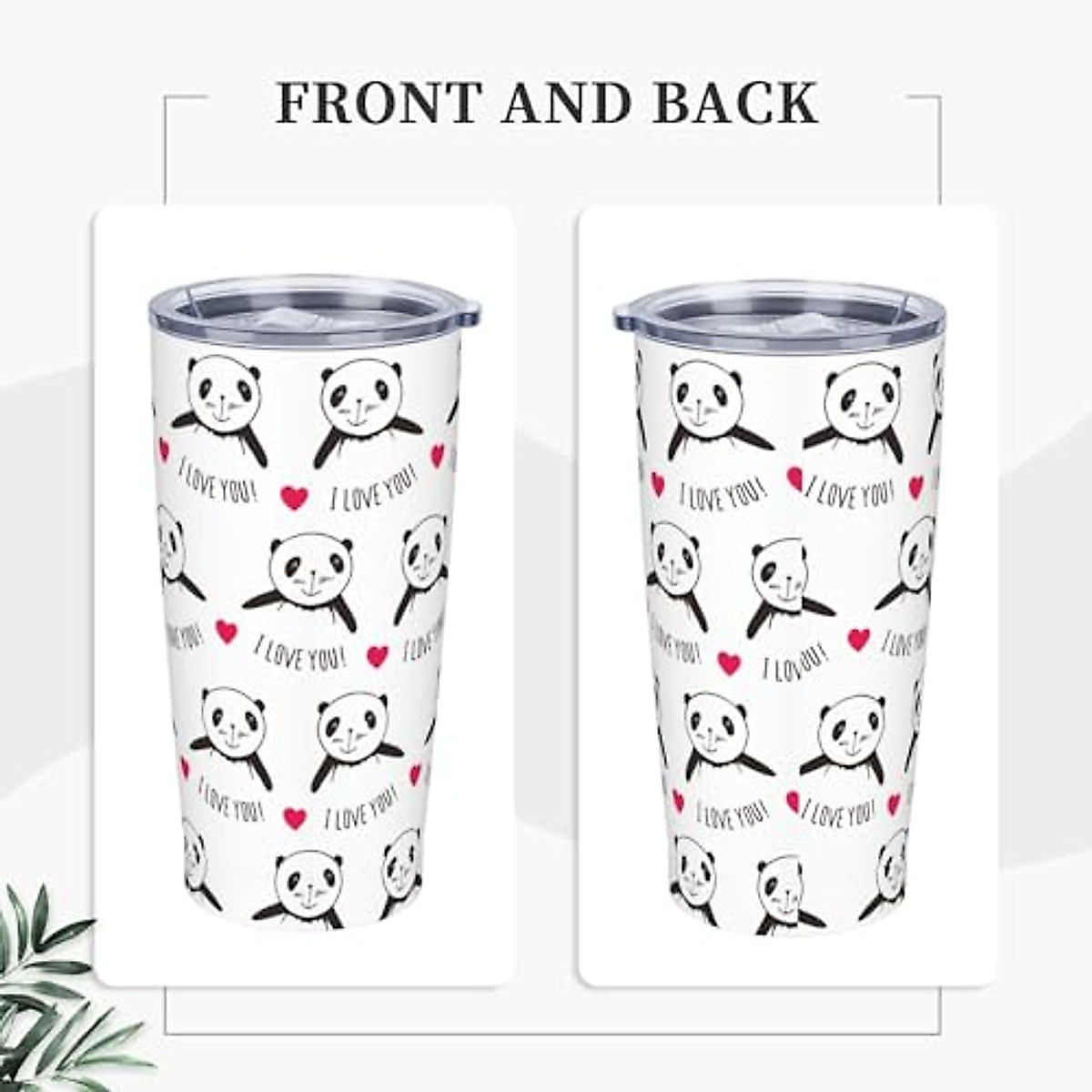 20oz Tumbler Love You Pandas Double Wall Vacuum Insulated Coffee Mug with Lid and Metal Straw Brush Reusable Stainless Steel Water Bottle Travel Cup Gifts for Car Ice Drinks Hot Beverage