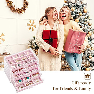 ProCase Earring Holder Organizer Jewelry Box with 5 Drawers, Acrylic Clear Earring Case with Adjustable Velvet Trays for Women - Pink, 5 Layers