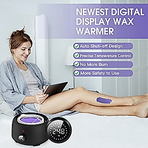 Waxing Kit for Women Men - XUISUOZ Digital Wax Warmer for Hair Removal with 5 Pack Hard Wax Beans and 20 Applicators, Waxing Kit for Legs, Face, Underarm, Bikini, Sensitive Skin