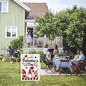 Happy Valentine's Day Garden Flags, 12.5 x 18 Inch Vertical Double Sized Gnomes Burlap Flag for House Yard Outdoor