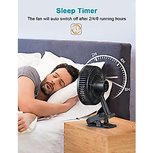 xasla 10000mAh Oscillating Battery Operated Fan, 8” Rechargeable Clip on Fan, 4 Speeds, Power Bank Battery, Timer, Clip & Hook for Grow Tent, Treadmill, Golf Cart, Camping, Baby Stroller