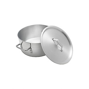 TrueCraftware- 40 qt. Aluminum Brazier Pot with Cover 6mm Thickness- Heavy Weight Cookware Braiser Pan Braising Pan Perfect Roasting Baking Sauteing Searing and Pan Frying Mirror-Finished