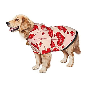 Large Dog Hoodie Romantic-Love-Valentine's-Day Pet Clothes Sweater with Hat Soft Cat Outfit Coat Medium