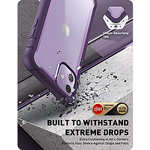 i-Blason Ares Case for iPhone 11 6.1 inch (2019 Release), Dual Layer Rugged Clear Bumper Case with Built-in Screen Protector (Purple)