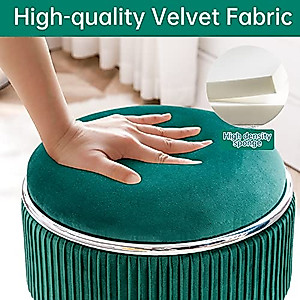 Round Storage Vanity Stool, 360°Swivel Height Adjustable Stool Chair, Emerald Vanity Stool Chair for Makeup Room, Velvet Stool for Vanity With Storage, Vanity Ottoman Chair for Bathroom Living Room