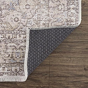 Hauteloom Holi Collection Antebi - Machine Washable Oriental Persian Living Room Kitchen Bedroom Dining Room Area Rug - Neutral Vintage Distressed Boho Style - Beige, Brown, Cream - 7'10"x10'3"