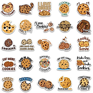 Cute Cookies Stickers for Kids, I Love Cookies Stickers, 50PCS Kawaii Snack Sticker Pack, Waterproof Vinyl Stickers for Water Bottle, Laptop, Scrapbook, Skateboard, Party Supplies