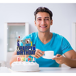 Basketball Cake Topper for Boy Man Birthday Basketball Party Supplies Sports Cake Topper Glitter Blue Gold Basketball Cake Decorations