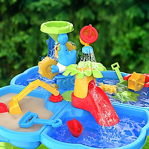 ConeWhale Sand Water Table, 4 in 1 Kids Table Activity Sensory Play Table Beach Sand Water Toy for Outdoor Backyard for Toddlers Age 3-5
