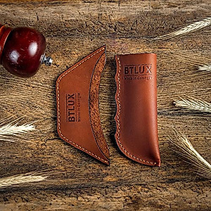 BTLUX Cast Iron Handle Cover, Set of 2 - Extra Thick Leather Heat Resistant Handle Holder for Cast Iron Skillets, Pans - 𝐌𝐚𝐝𝐞 𝐢𝐧 𝐆𝐞𝐨𝐫𝐠𝐢𝐚