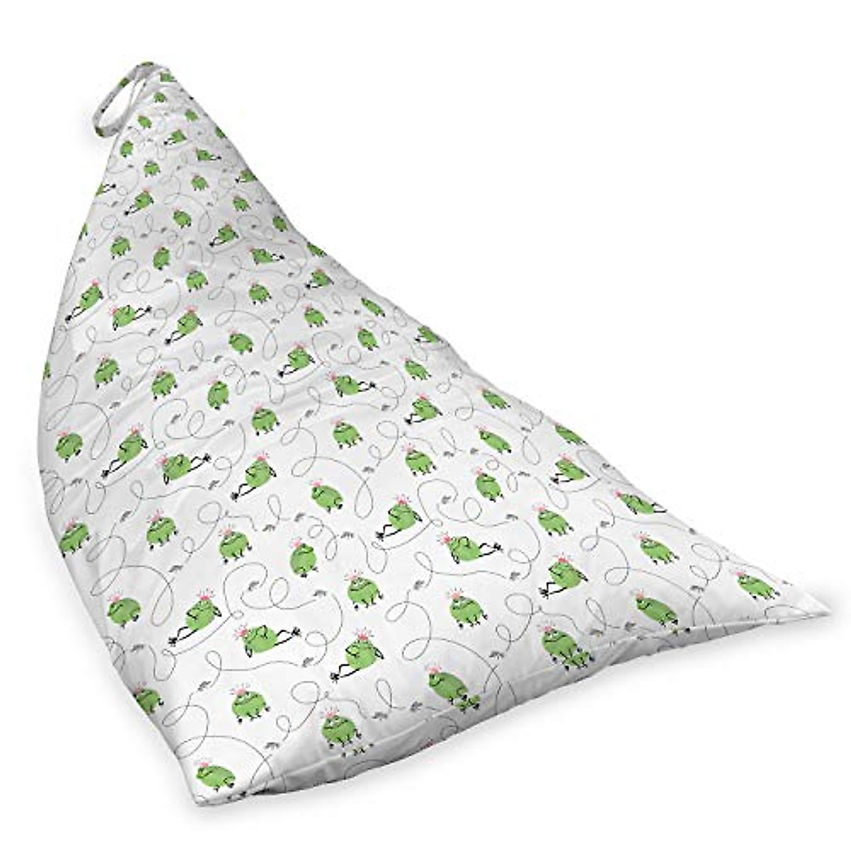 Lunarable Frogs Lounger Chair Bag, Pattern with Frog Prince with Pink Crowns and Mosquitoes, High Capacity Storage with Handle Container, Lounger Size, Pale Green Pale Pink