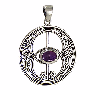 Moonlight Mysteries Sterling Silver Chalice Well Pendant with Natural Amethyst
