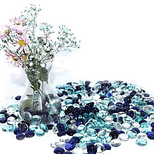 Flat Glass Marbles for Vases - 5 LB Mixed Blue Aqua and Clear Decorative Stone Beads for Vases, Crafts, Colored Rocks Table Scatter, Aquarium Fish Tank Pebbles, Centerpieces Gem Décor Floral Displays
