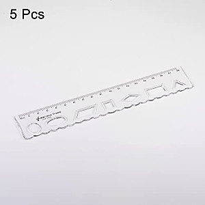 HARFINGTON 5pcs Straight Plastic Ruler 18cm Metric Plastic Clear Measuring Tool Hollow Design with Wavy Line for Classrooms Home Office, Transparent