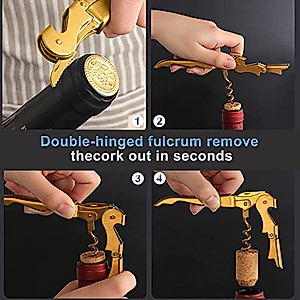 WAFJAMF Professional Waiter Corkscrew Wine Opener & Liquor Bottle Pourer Set w/Foil Cutter and Cap Remover, Stainless Steel Double Hinged Wine Key for Servers, Waiters, Bartenders(Gold)