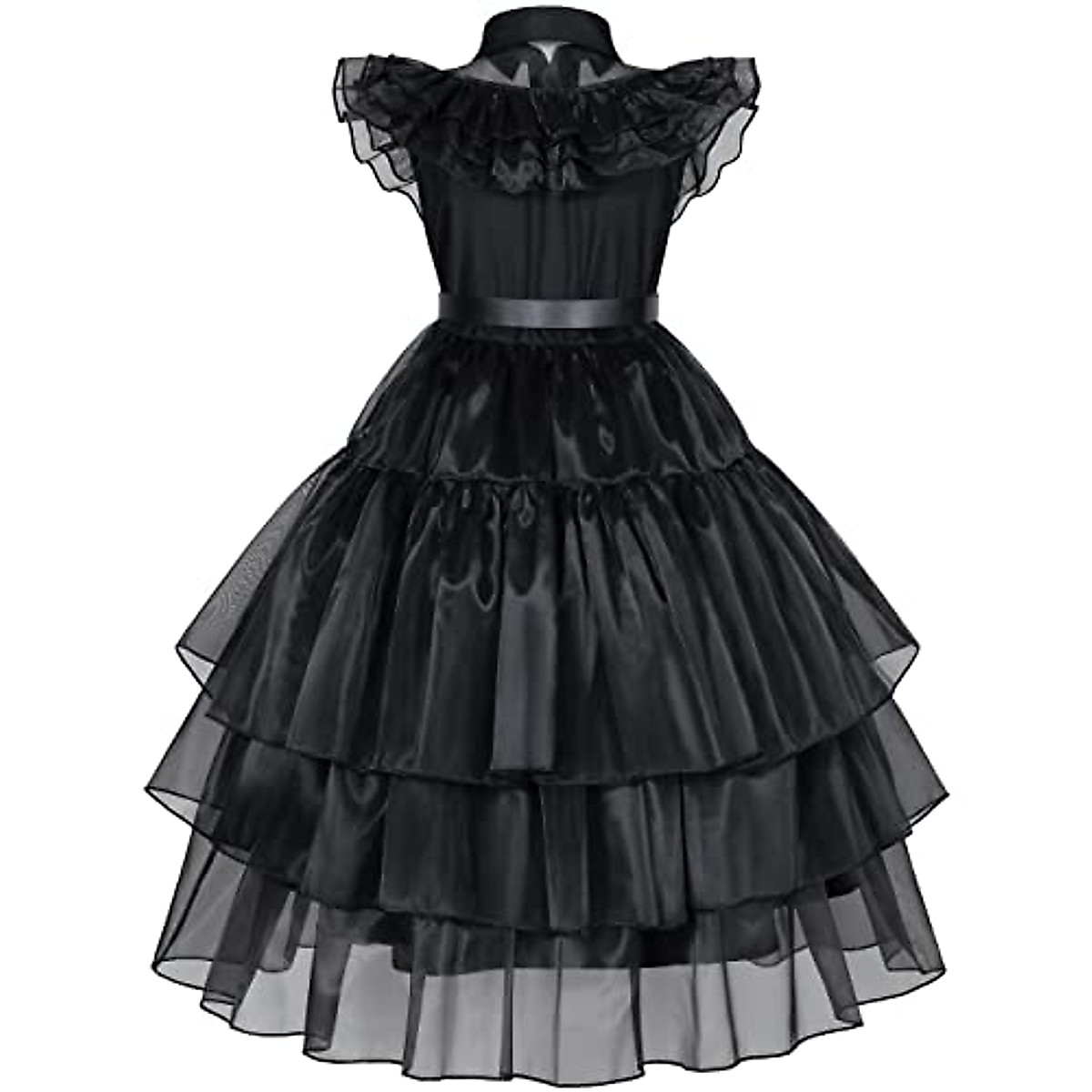 Wednesday Addams Dress Up Costume for Girls Birthday Halloween Cosplay Party with Wig Socks Belts 10-11 Years (150cm)