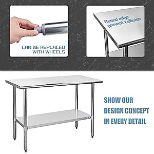 Hally Stainless Steel Table with Double Overshelf for Prep & Work 24 x 48 Inches, NSF Commercial Heavy Duty Table with Undershelf for Restaurant, Home and Hotel