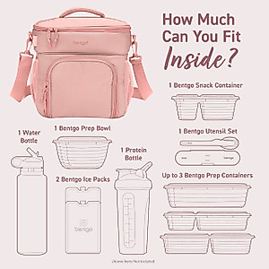 Bentgo® Prep Deluxe Multimeal Bag - Premium Insulation up to 8 Hrs with Water-Resistant Exterior & Interior, Extra Large Lunch Bag Holds 4 Meals & Snacks - Great for All Day Meal Prep (Blush)