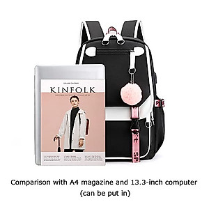 Kawaii Contrast Backpacks for Teen Girls Aesthetic Cute Backpack for Girls College with Usb Port, Cute Backpack with Charging Port (Black 30cm*21cm*44cm)